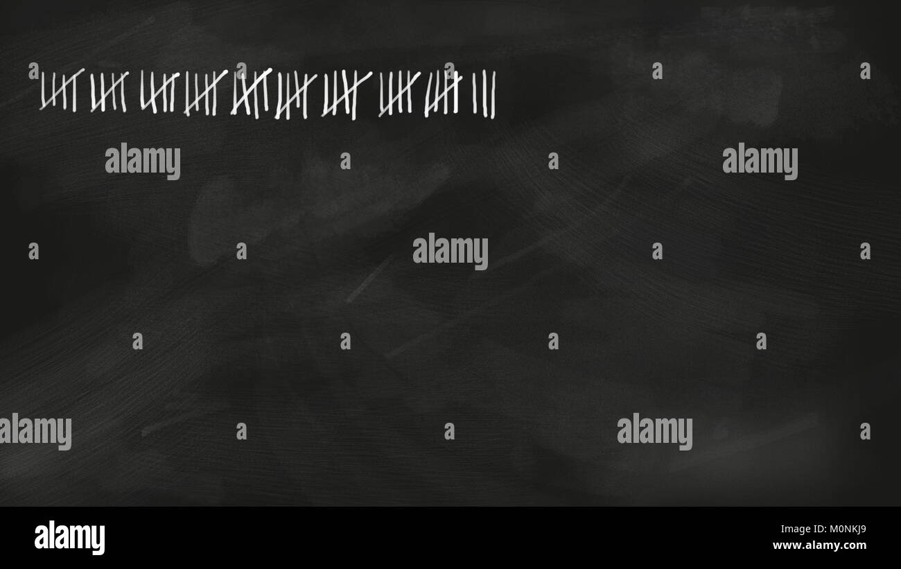Five series tally sheet chalk lettering with 48 lines jotted on a black ...
