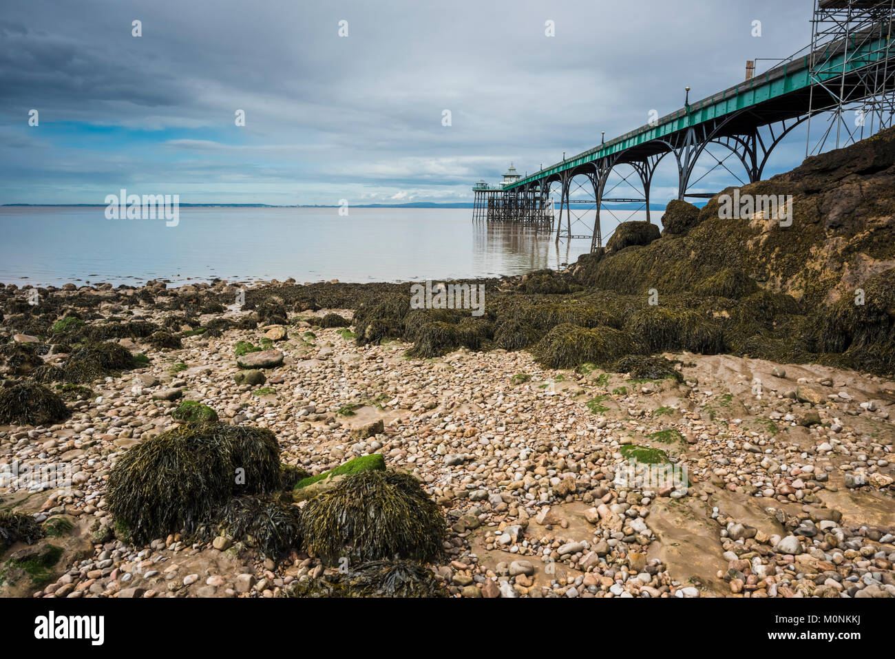 The beach and Victorian pier at Clevedon, Somerset, England Stock Photo ...