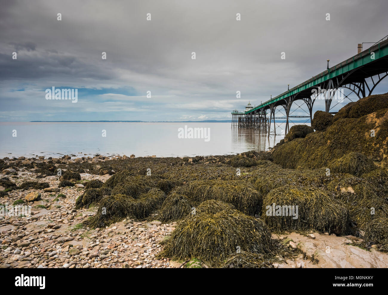The beach and Victorian pier at Clevedon, Somerset, England Stock Photo ...