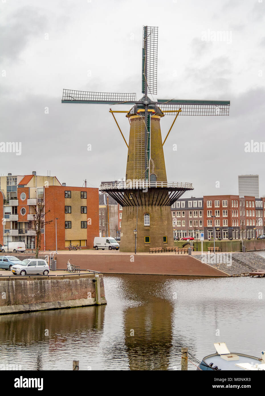 scenery with historic windmill around the Old Port in Rotterdam, a city ...