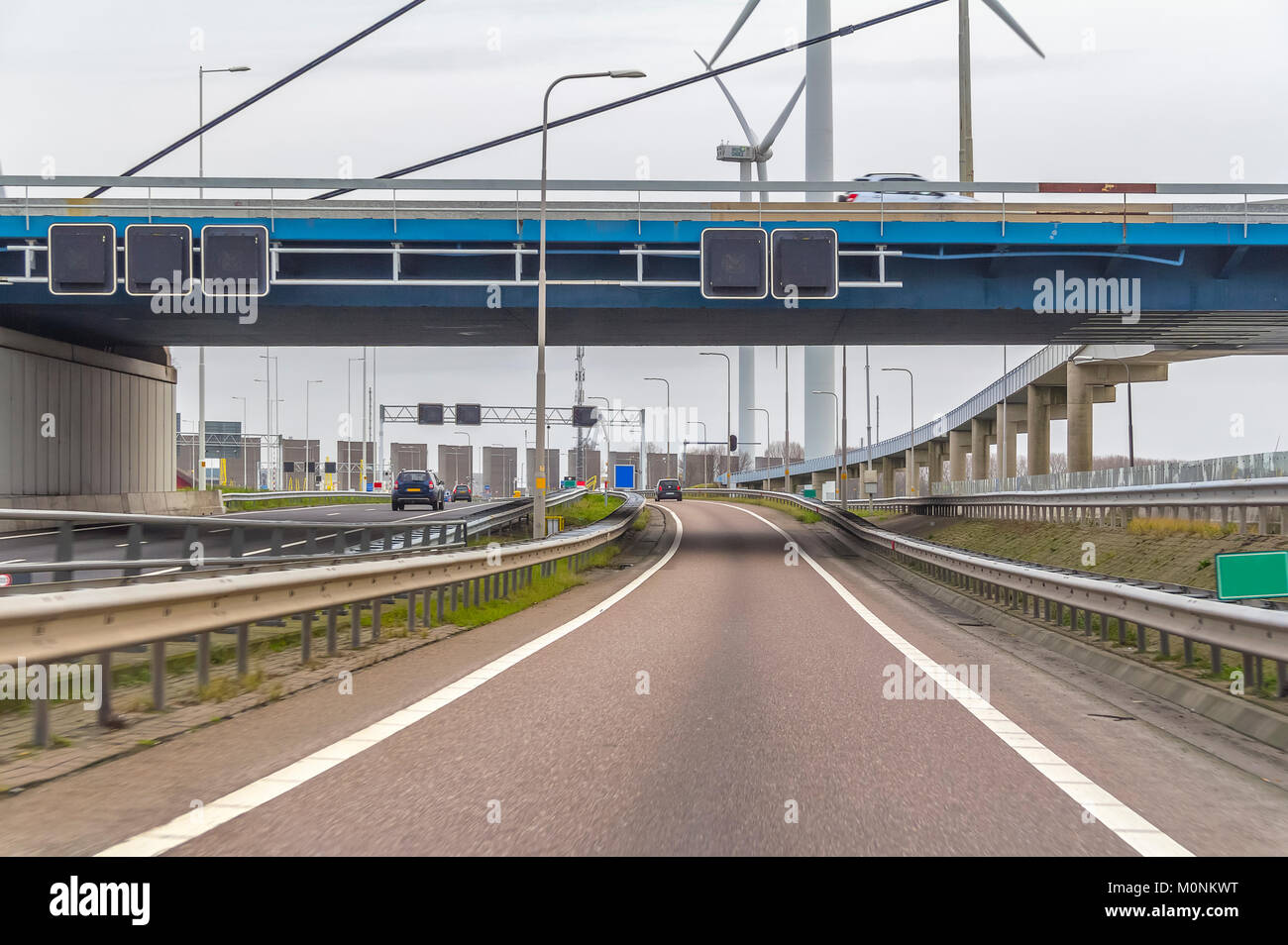 road scenery with motorway bridge on a highway in the Netherlands Stock ...