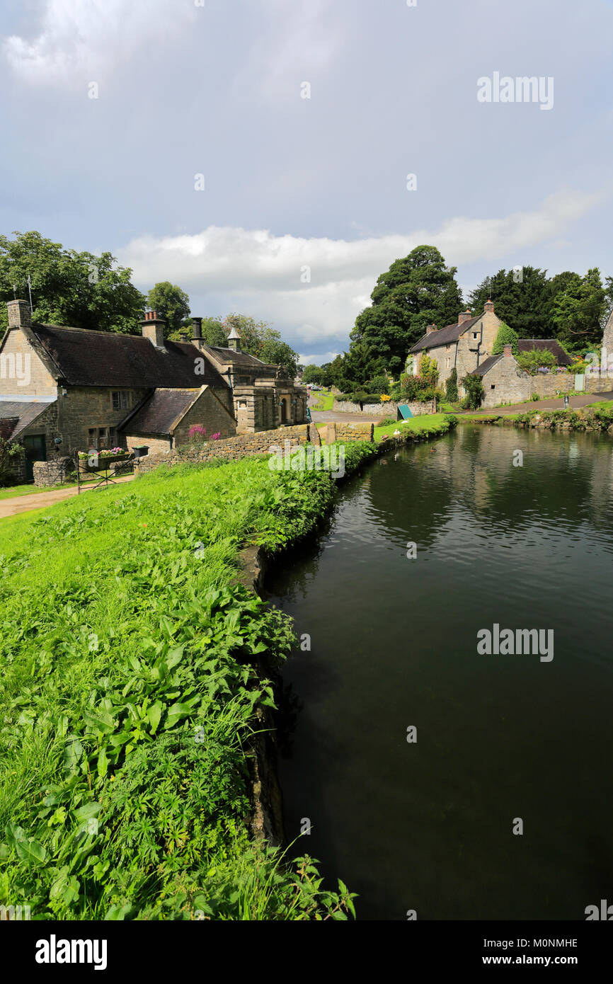 Summer, Tissington village green and duck pond; Peak District National ...