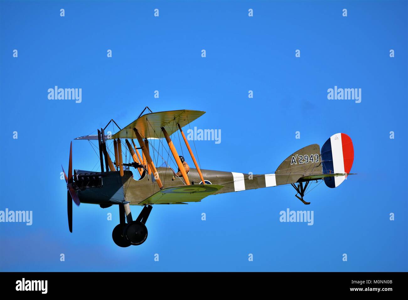Royal aircraft company BE 2 A2943 world war 1 biplane flying at ...