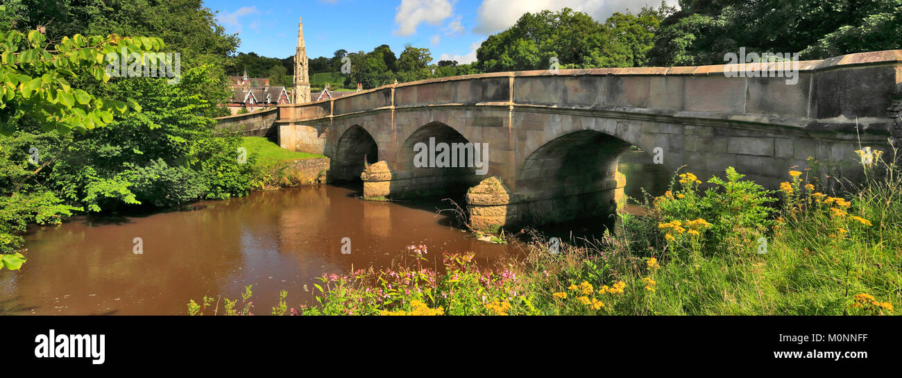 Summer, River Manifold bridge, Ilam village; Staffordshire; England; UK ...