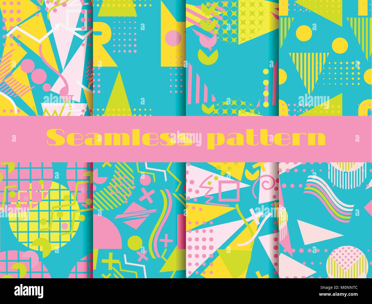 Memphis seamless pattern set. Geometric elements memphis in the style ...