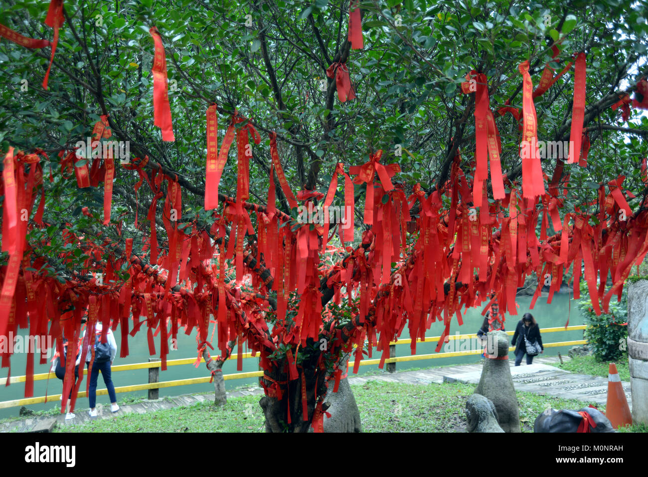 Asia, Taiwan Good Luck wishes Temple on the grounds Shifen Waterfall ...