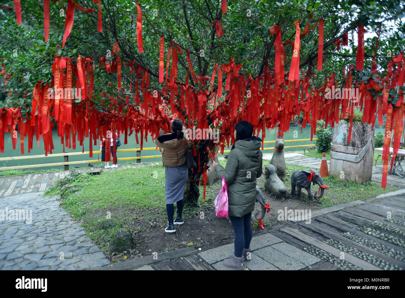 Asia, Taiwan Good Luck wishes Temple on the grounds Shifen Waterfall ...