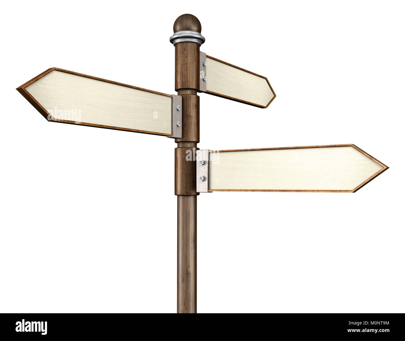 3D illustration of 3-way crossroads signpost indication travel or ...