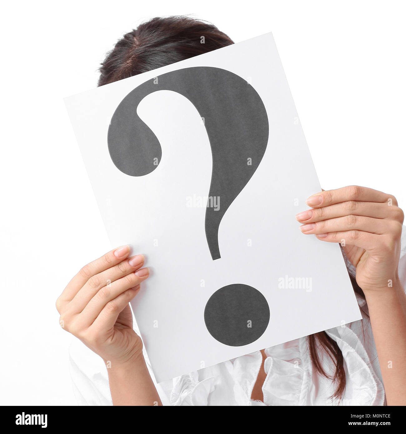 closeup.young woman showing a question mark Stock Photo - Alamy