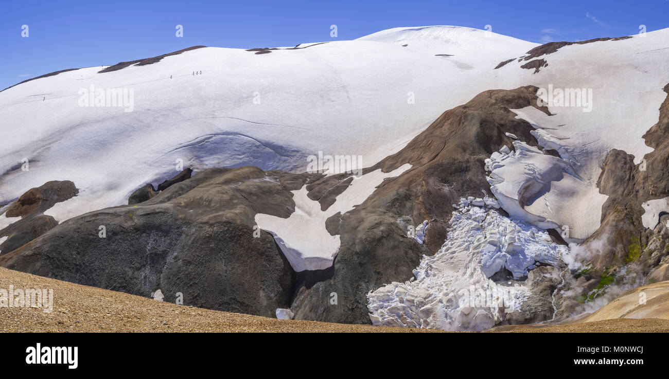 Hikers above the thermal zone of Hveradalir,Kerlingarfjöll,Suðurland ...