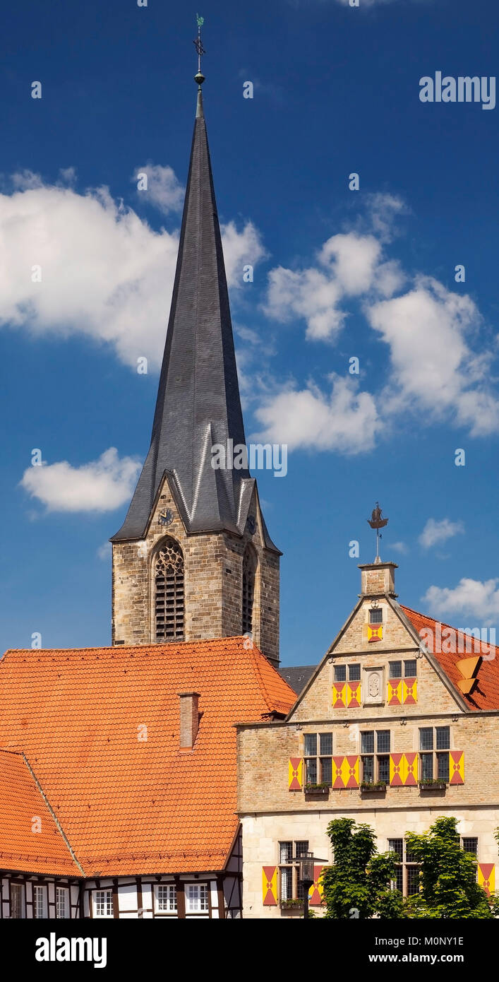 Town hall with church St. Christophorus,Werne,Ruhr area,North Rhine ...