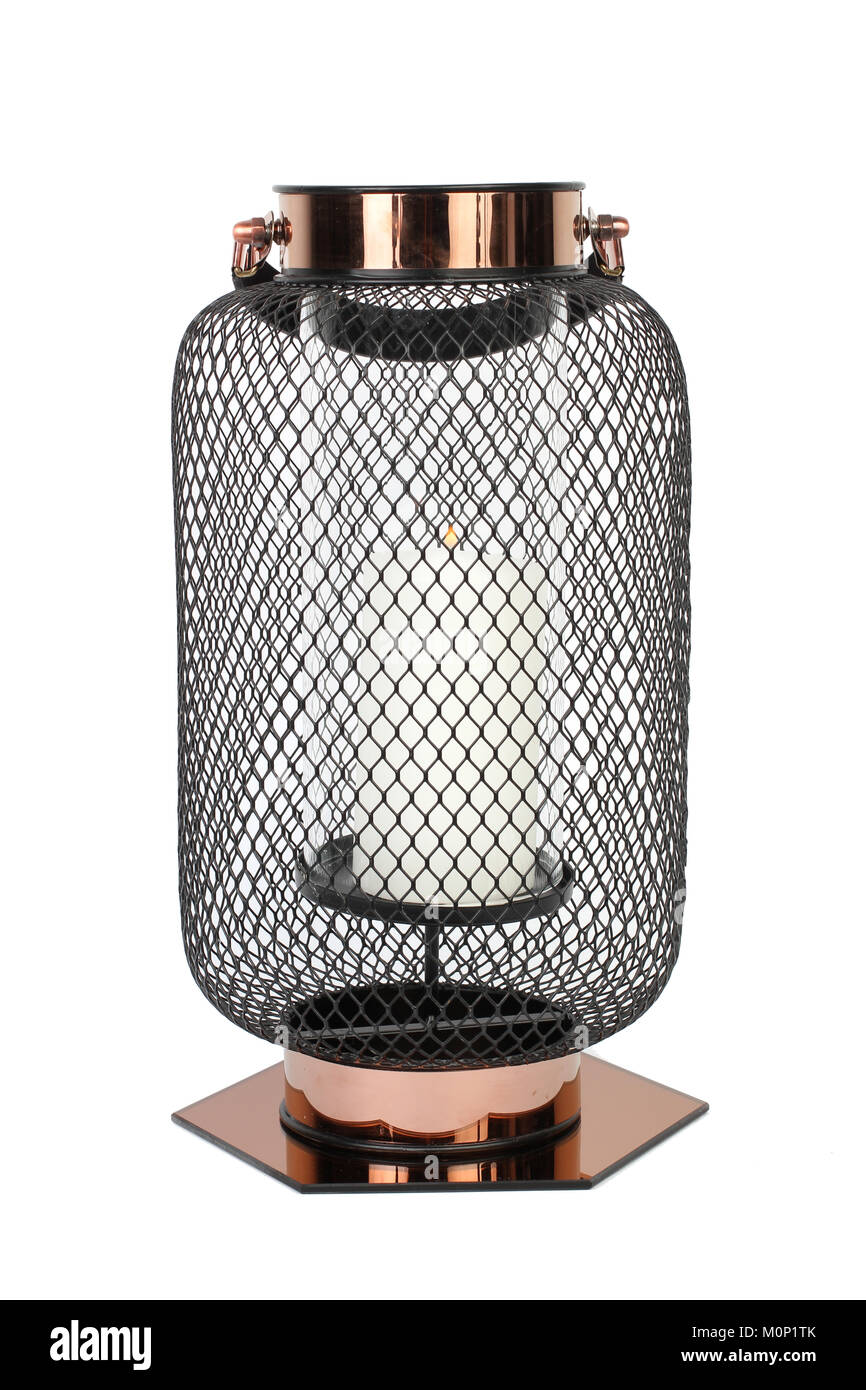 Wire Mesh Pillar Candle Lantern on Plain Background Stock Photo - Alamy