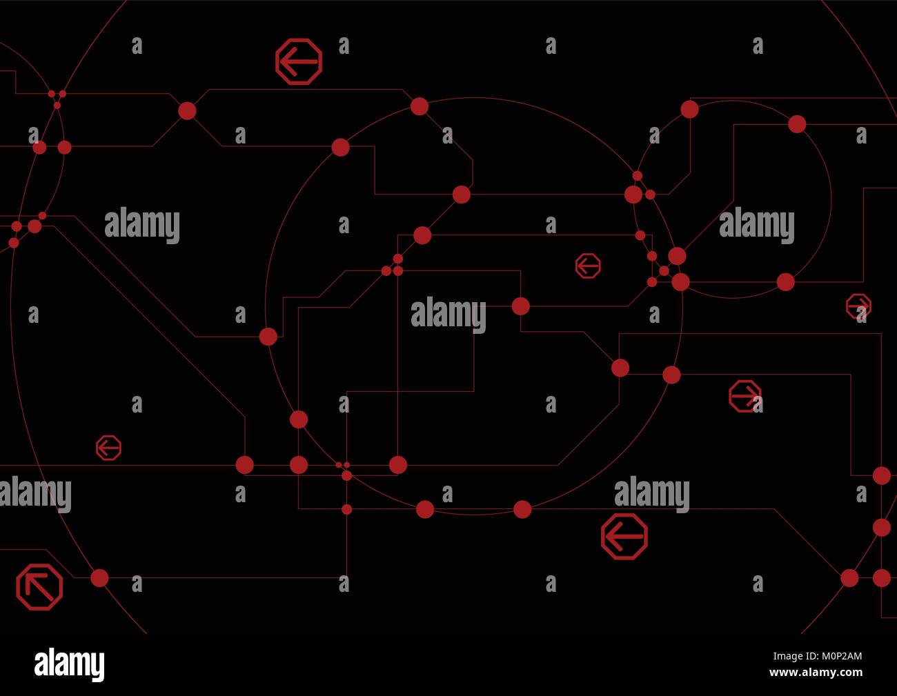 Abstract hi-tech background with circuit board chip and arrows. Dark ...