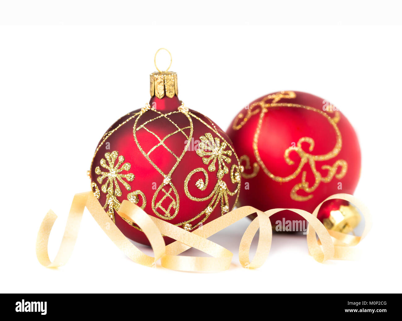 Two red Christmas Baubles on white background Stock Photo - Alamy