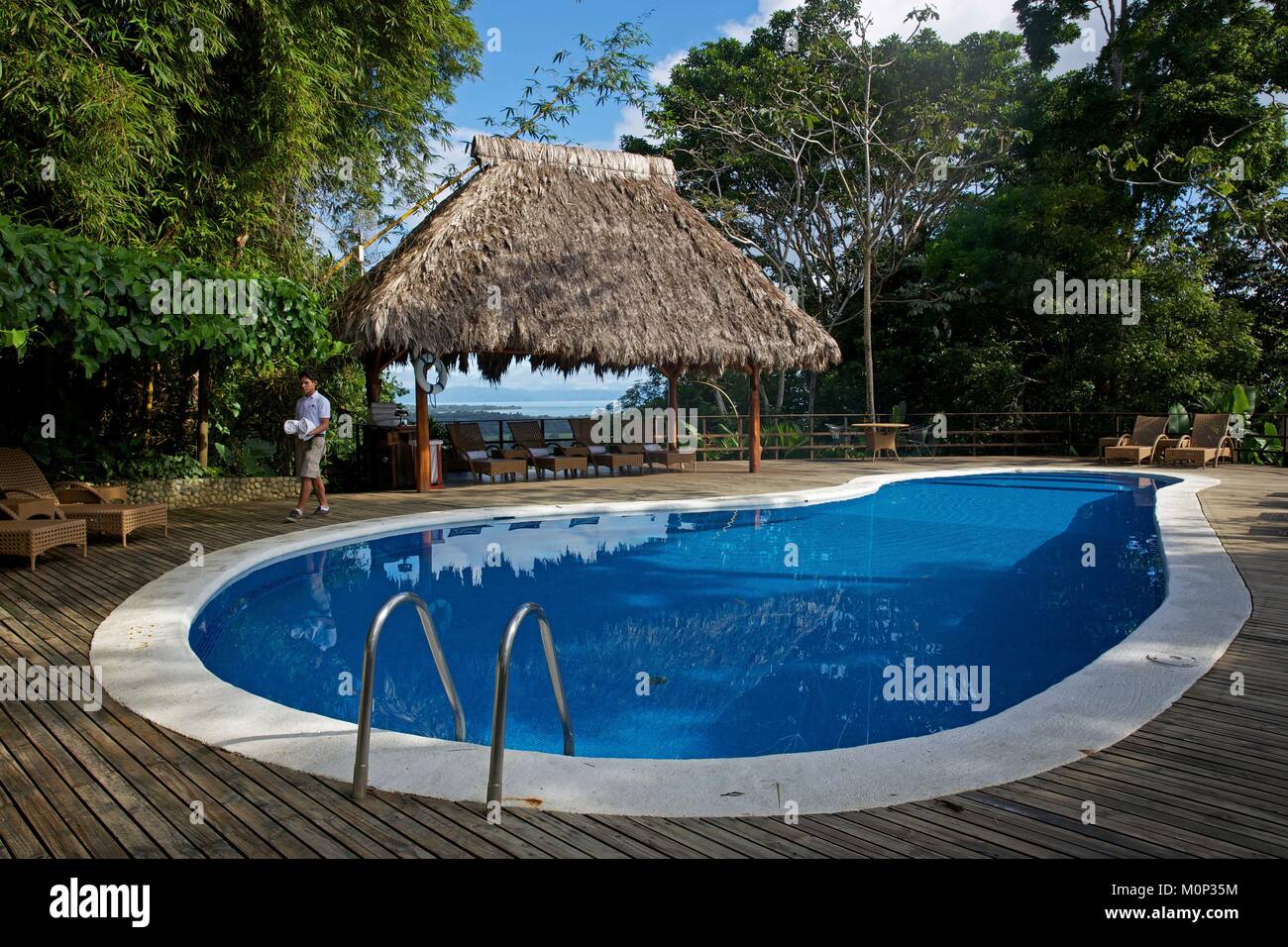 Costa Rica,Osa peninsula,pavilion with green roof in front of the ...