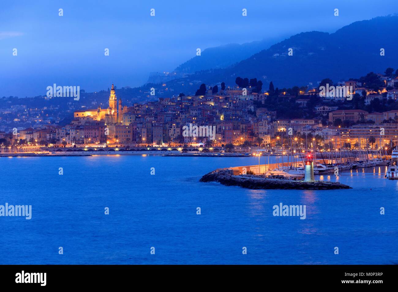 France,Alpes Maritimes,Menton,lighthouse of the port of Garavan,the old ...