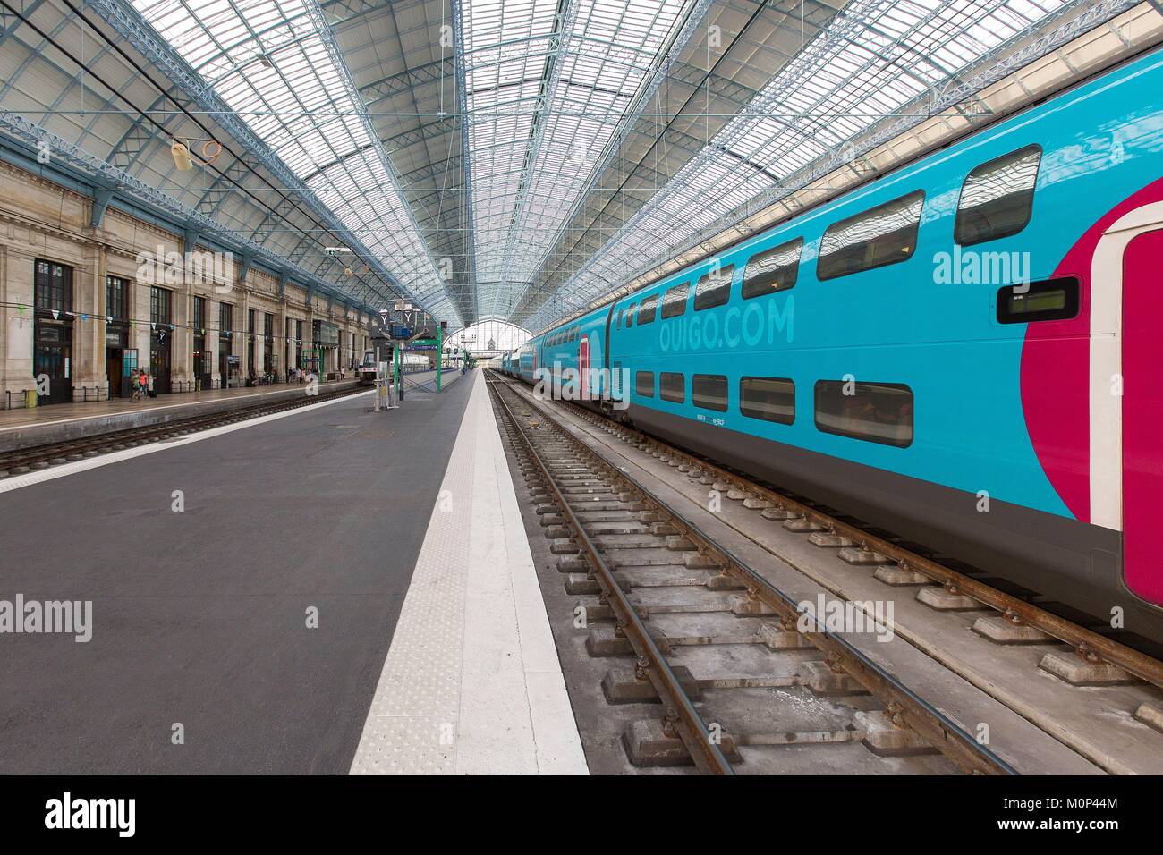 France,Gironde,Bordeaux,train at the platform at Saint Jean train ...