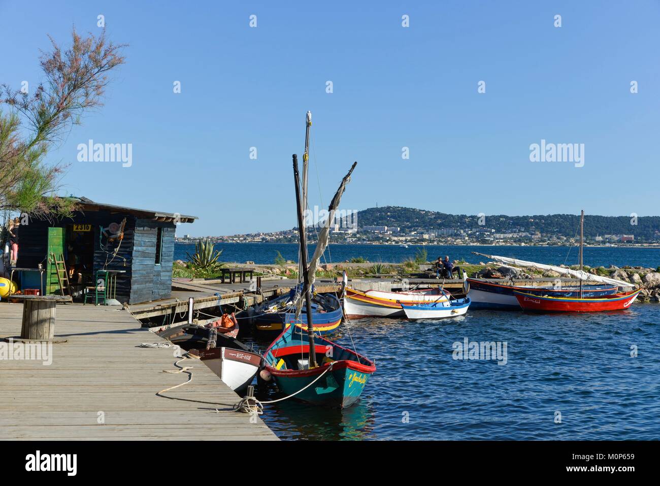 France,Herault,Bouzigues,lagoon of Thau,small fishing port with ...