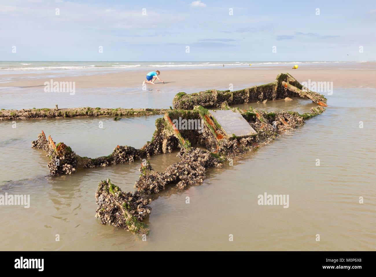France,Leffrinckoucke,wreck of the Crested Eagle,steamer wheel paddlewheel,bombed on 29 May 1940 ...