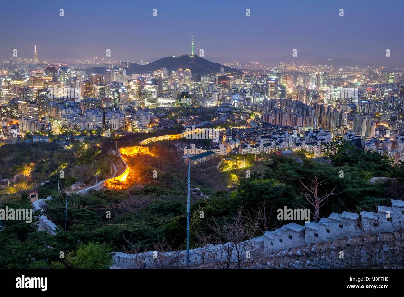 South Korea,Seoul,Seoul City Wall on Mount Inwang,series of walls built ...