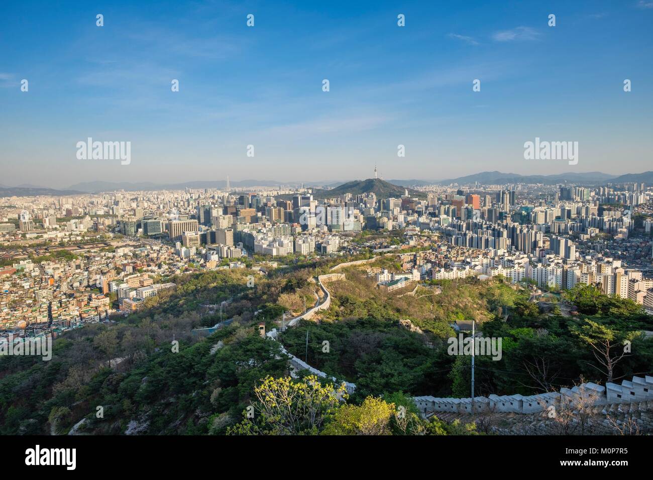 South Korea,Seoul,Seoul City Wall on Mount Inwang,series of walls built ...