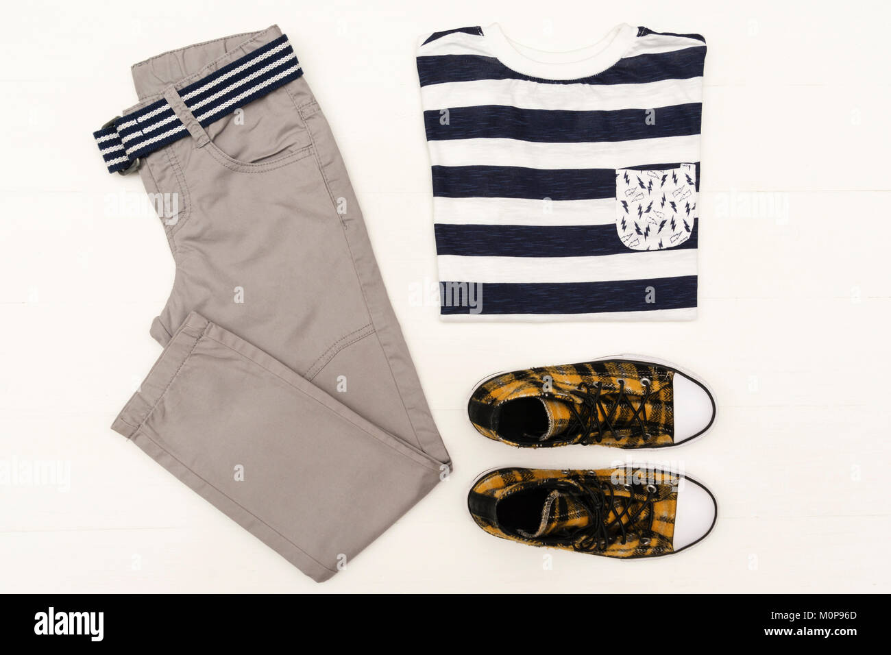 Top view fashion trendy look of kids clothes. Kids fashion Stock Photo ...