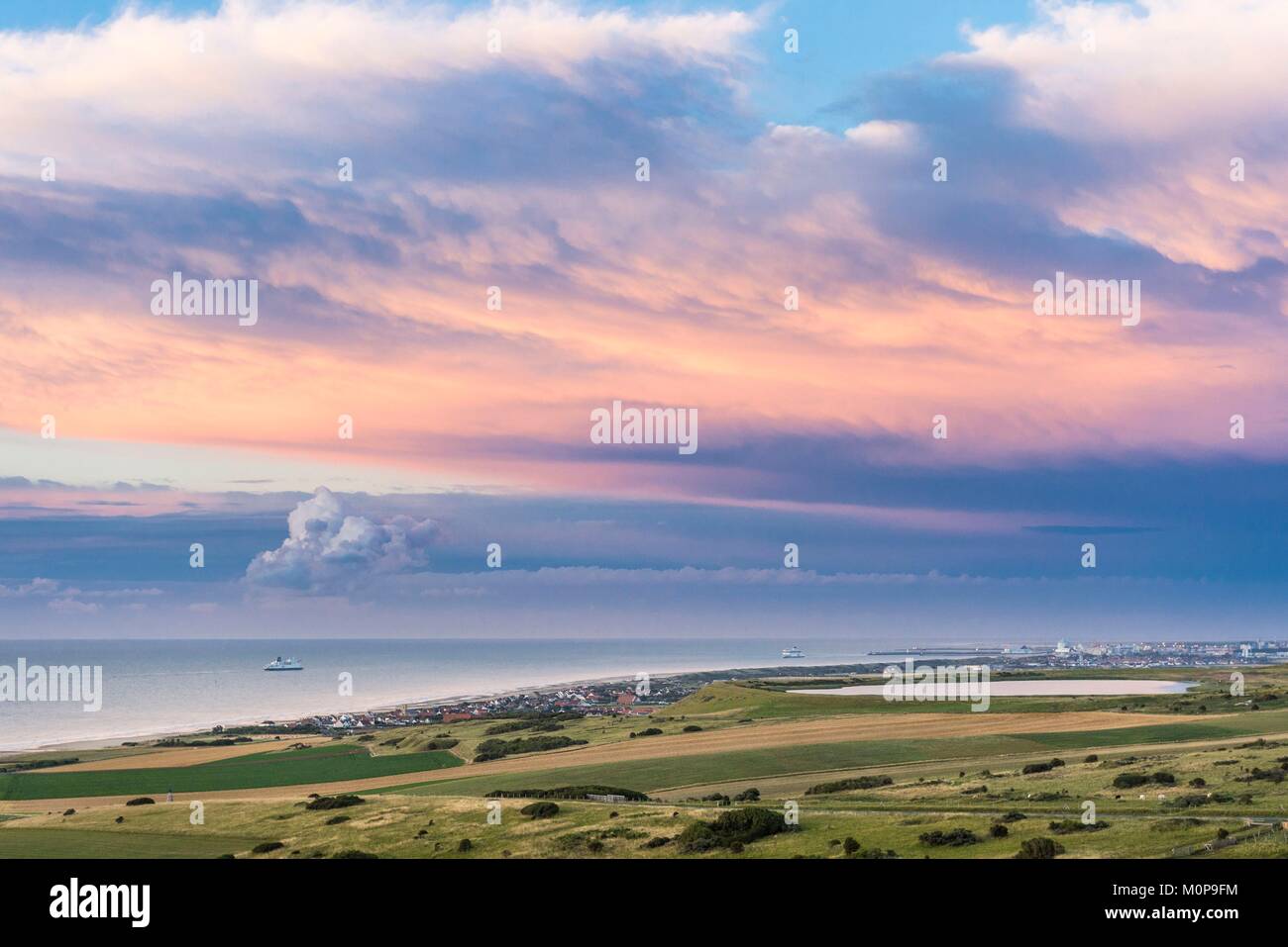 France,Pas-de-Calais,Opale Coast,Escalles,Sangatte and Calais seen from ...