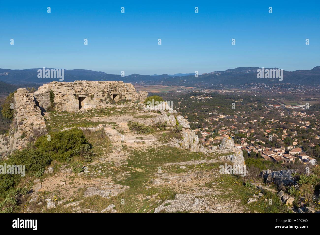 France,Var,Rocbaron,ruins of the Saint Sauveur castle overlooking the ...