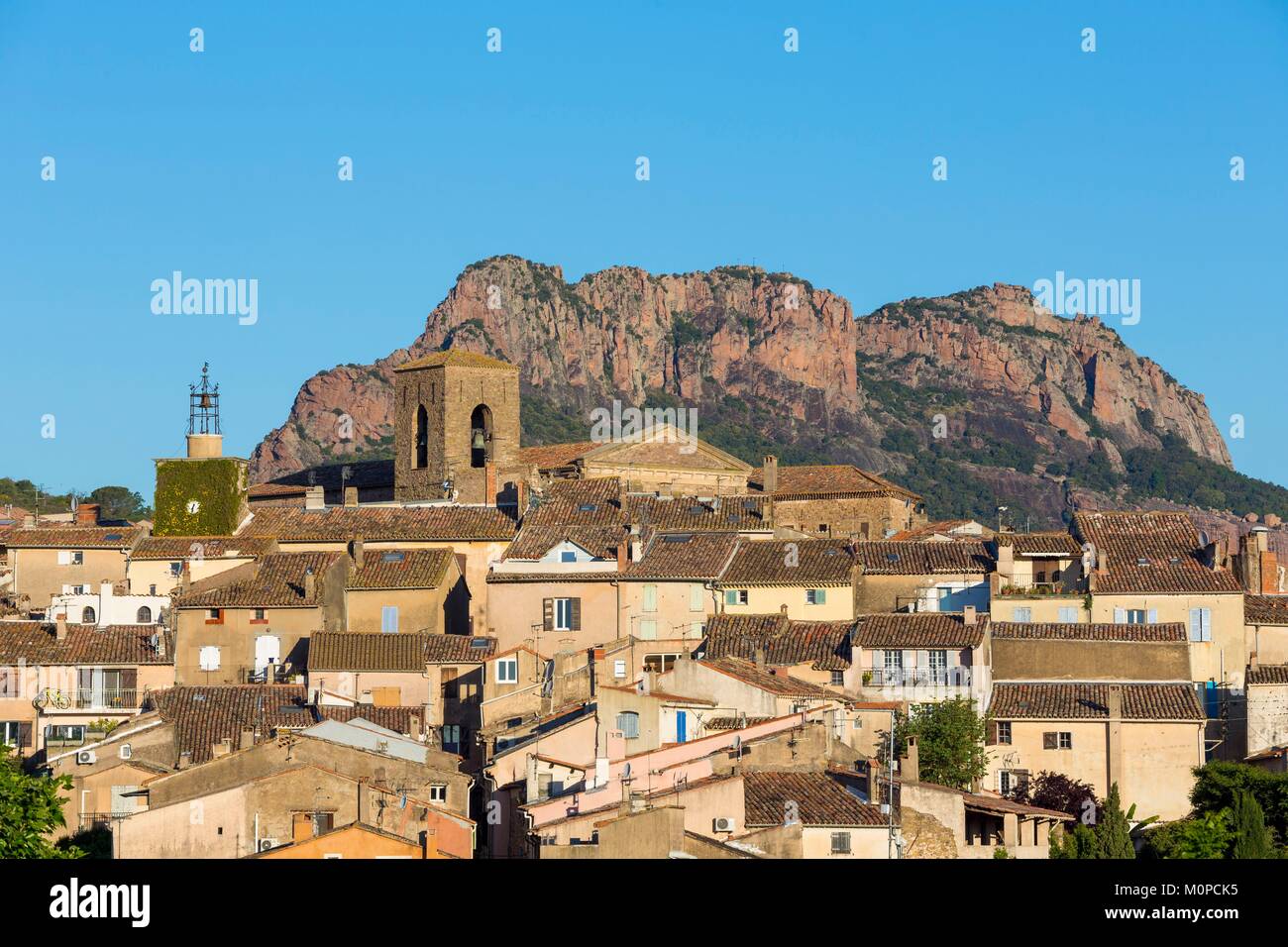 France,Var,Roquebrune sur Argens,village and Rocher de Roquebrune in ...