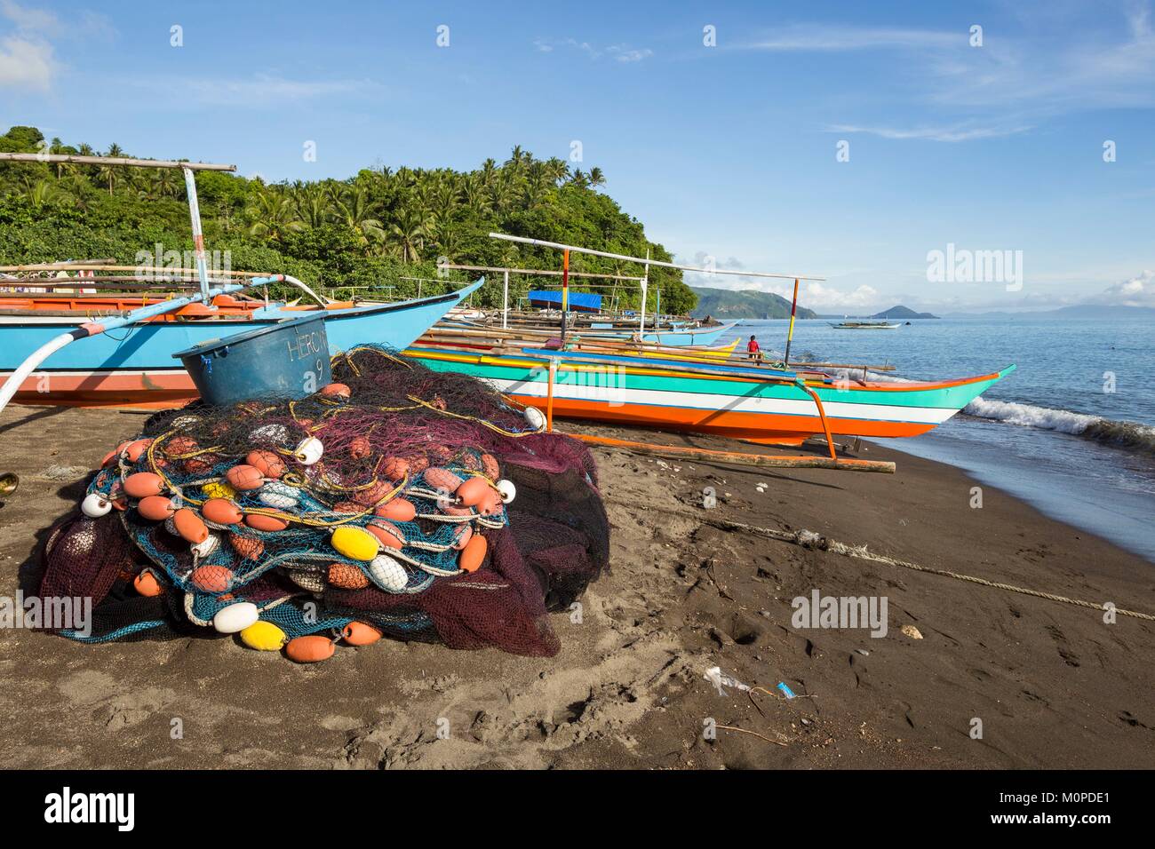 Philippines,Luzon,Albay Province,Tiwi,Sogod beach,fishnet and fishing ...