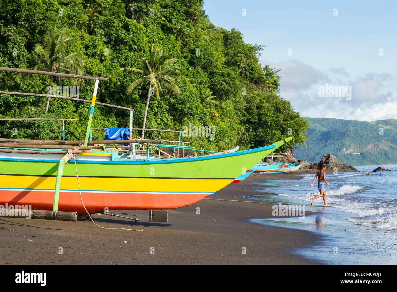 Philippines,Luzon,Albay Province,Tiwi,Sogod beach,fishing boats on the ...