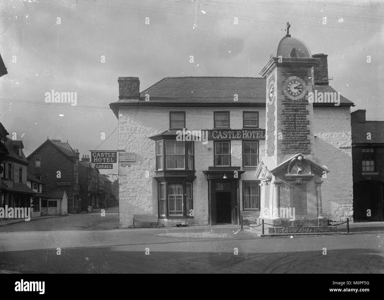 A photograph titled 'Castle Hotel Rhayader and war memorial (1293493 ...