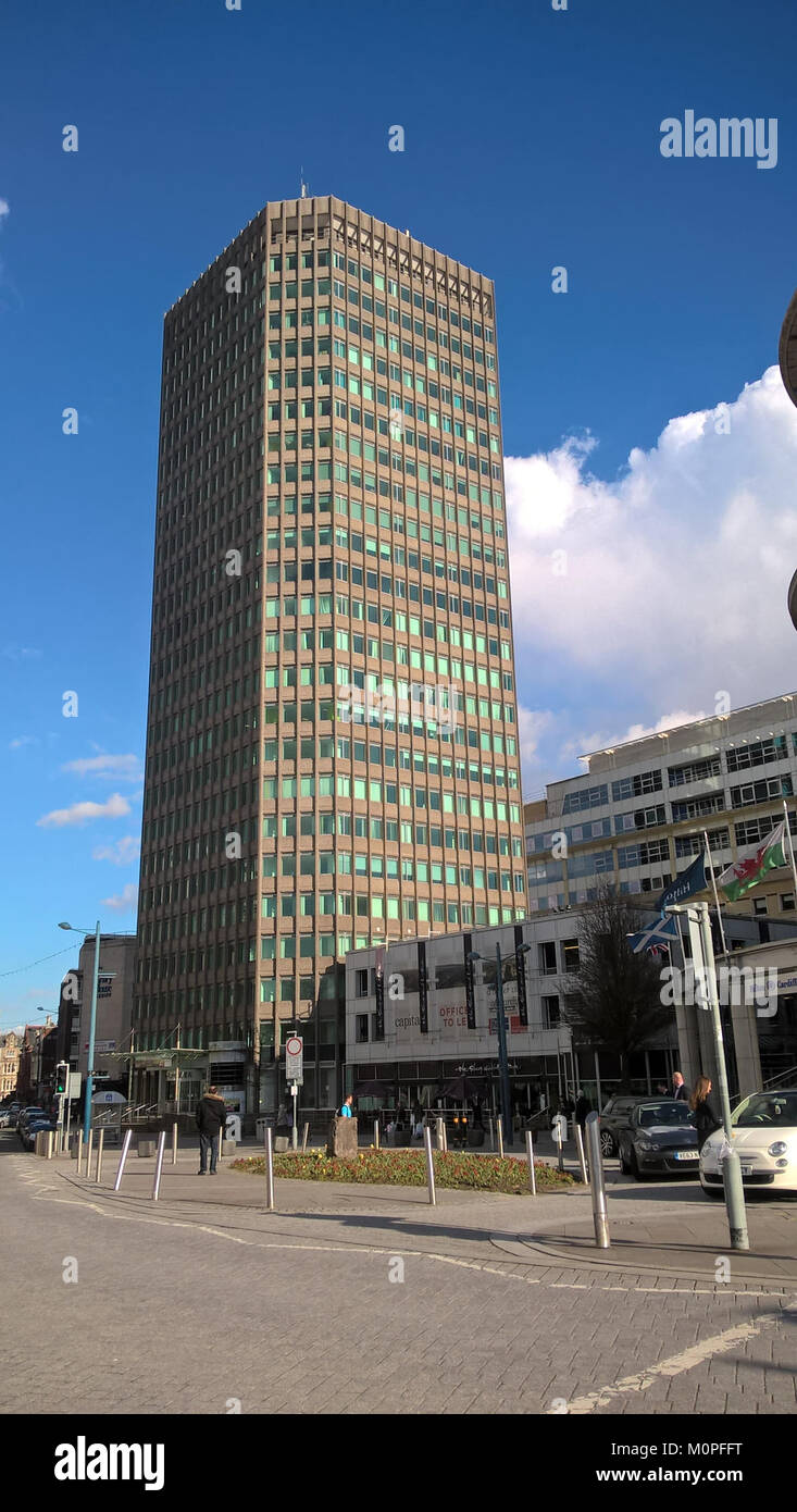 This photograph captures a scene from Cardiff, Wales, showcasing the ...