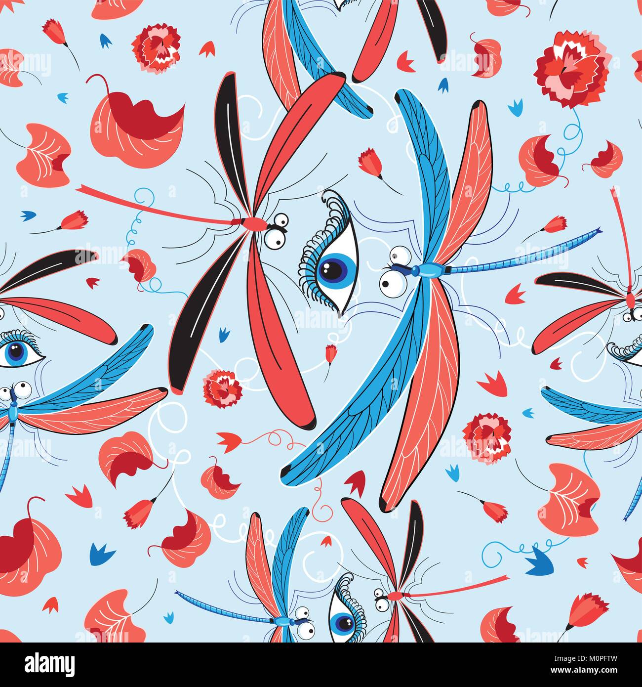 Seamless bright dragonfly pattern and eyes on a light background Stock ...