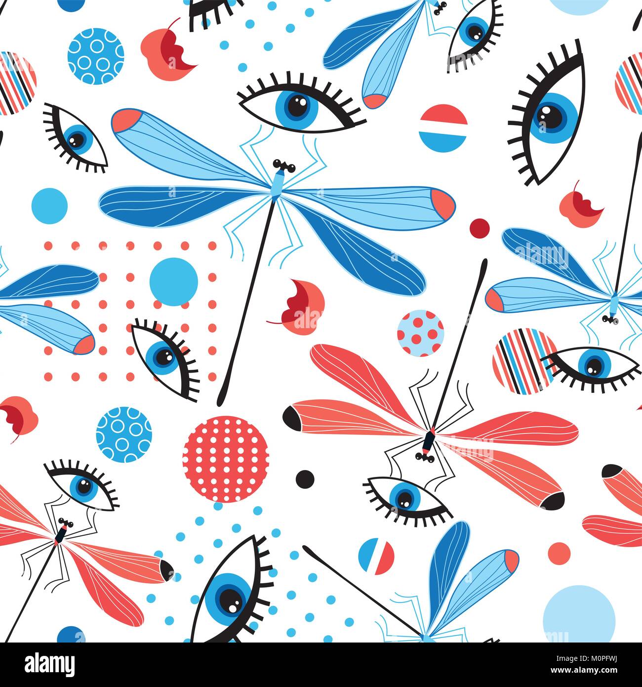 Seamless bright dragonfly pattern and eyes on a light background Stock ...