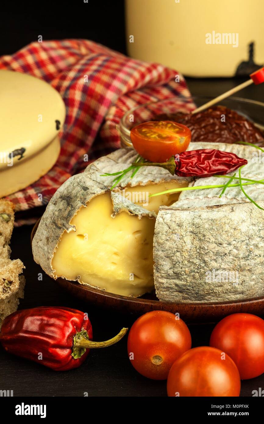 Domestic Mature Mold Cheese With Tomatoes Dairy Product Aromatic