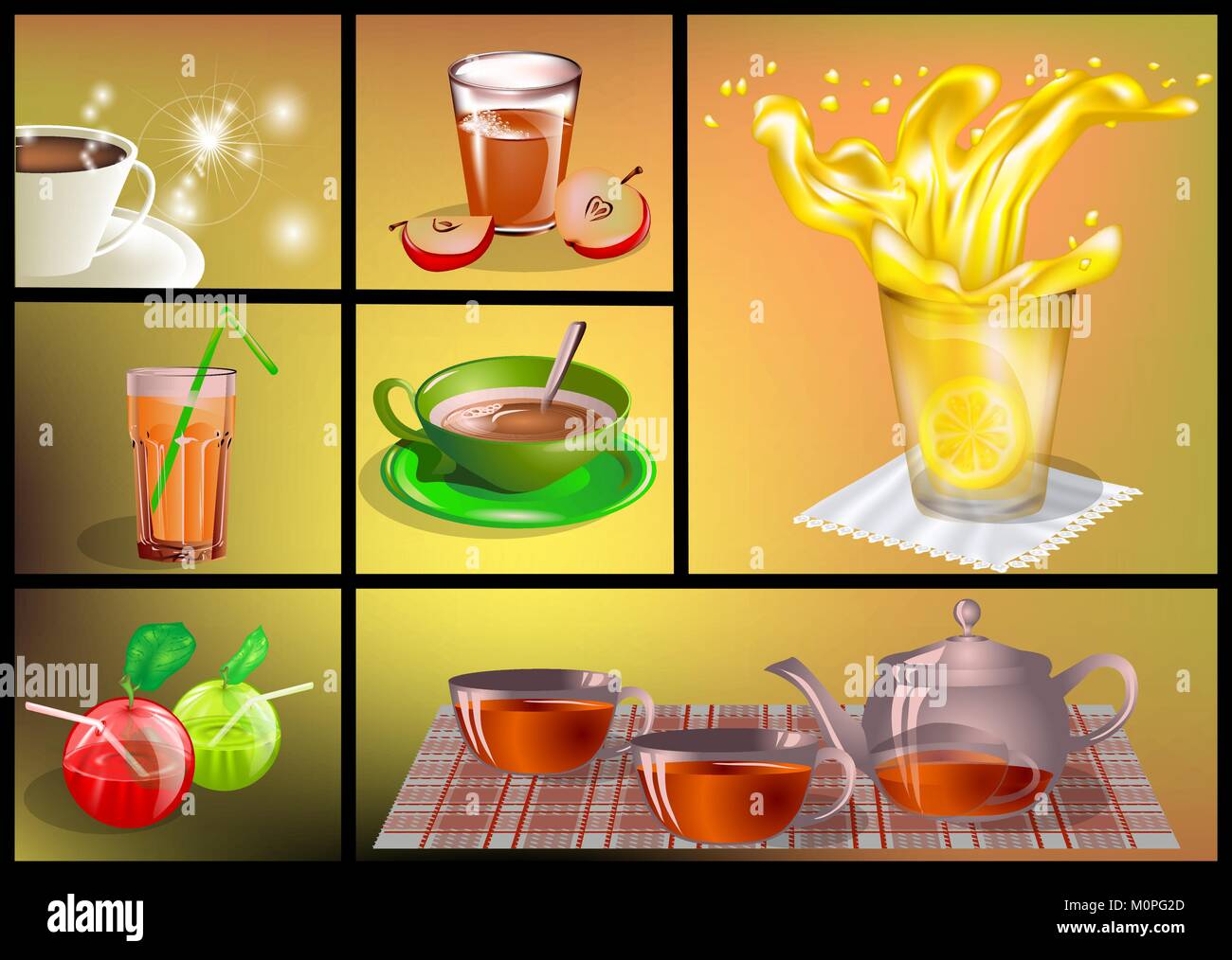 soft drinks set. vulticolor drinks on abstract background Stock Vector ...