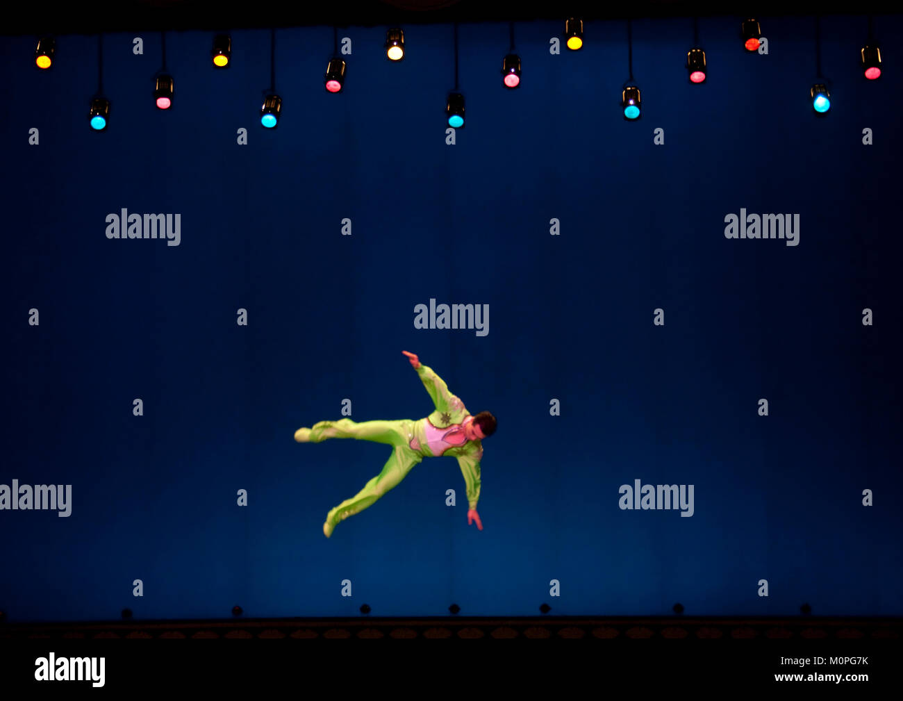 North Korean acrobat falling in a circus, Pyongan Province, Pyongyang ...