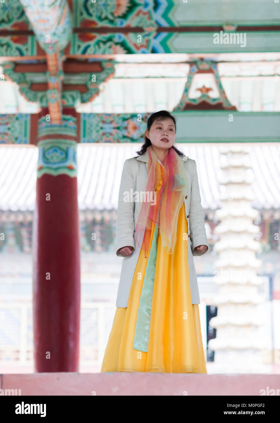North Korean woman in choson-ot in Pohyon-sa Korean buddhist temple ...