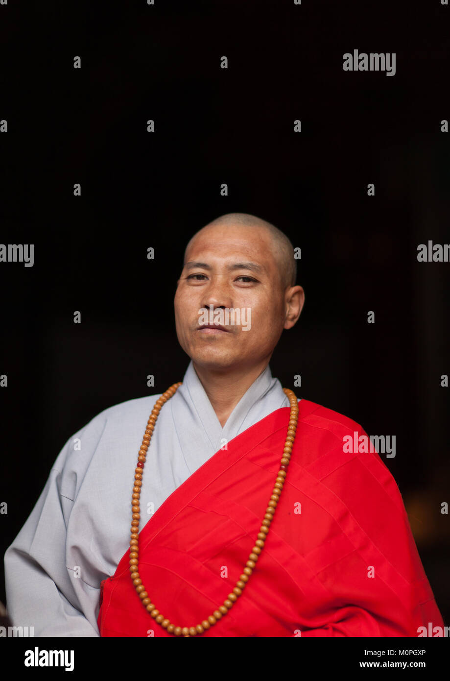 Portrait of a North Korean monk in Pohyon-sa Korean buddhist temple ...