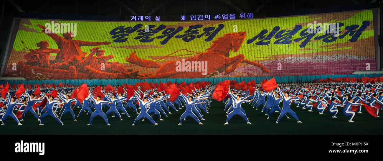 Panoramic view of the Arirang mass games with North Korean performers ...