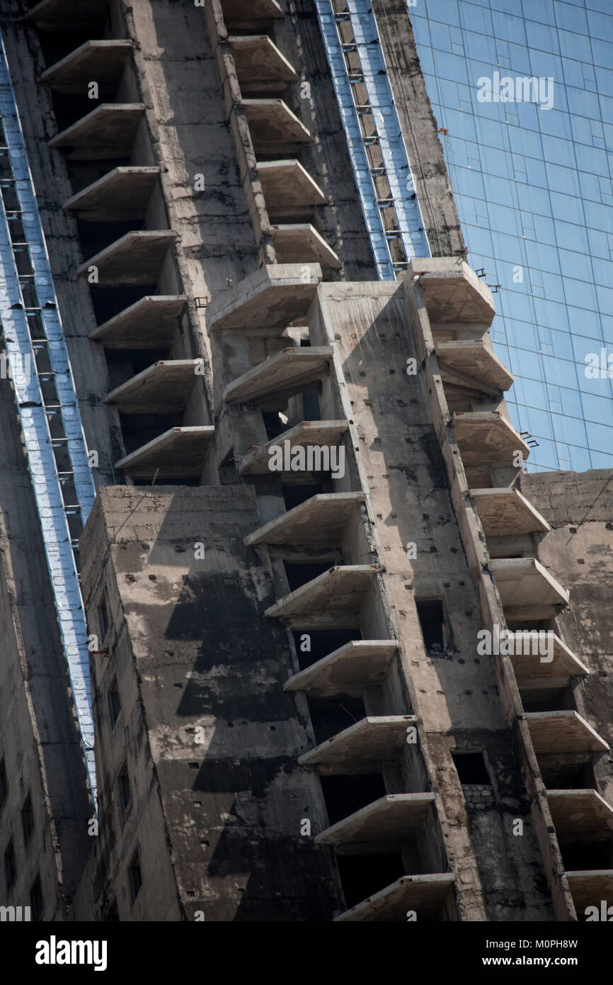 Construction of the pyramid-shaped Ryugyong hotel, Pyongan Province ...