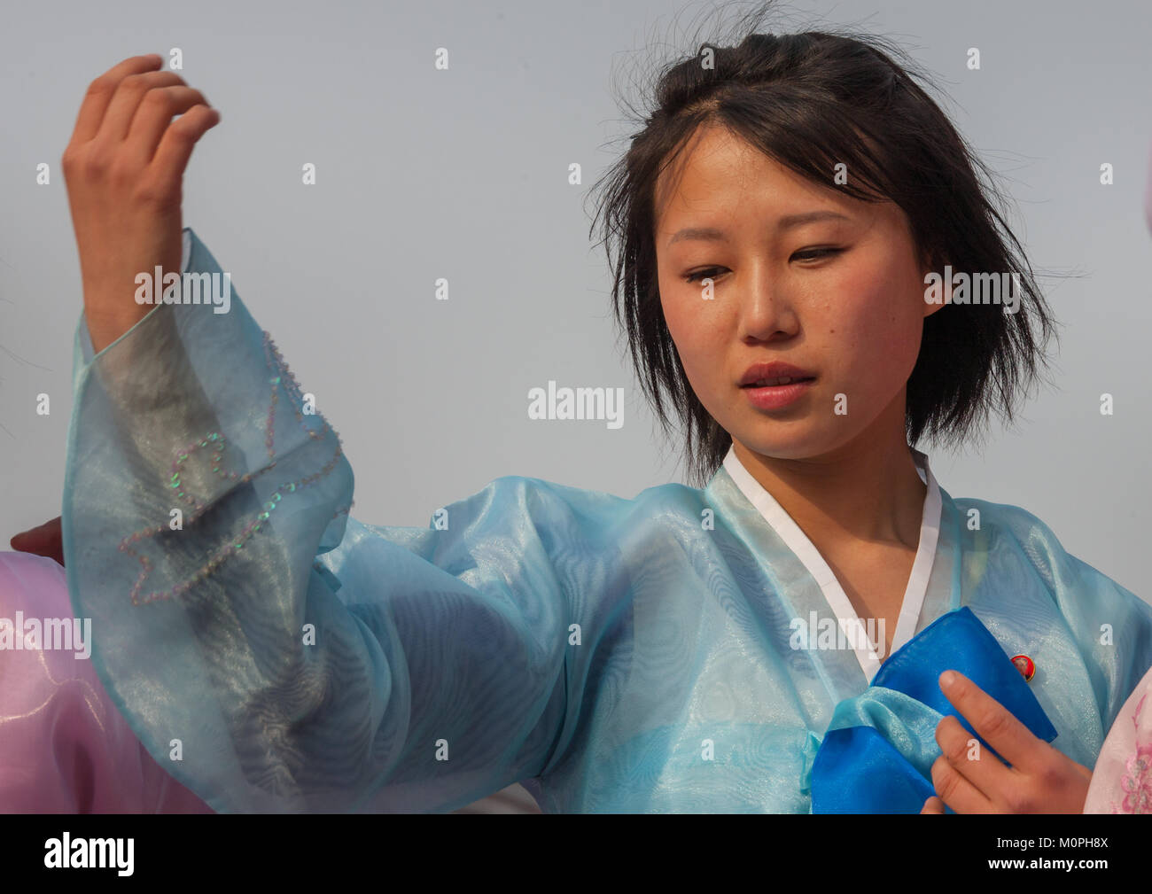 North Korean young adults during a mass dance performance in front of ...