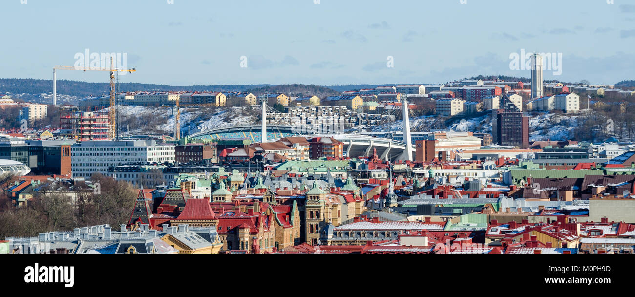 Gothenburg - view over the city's colorful roofs with popular Ullevi ...