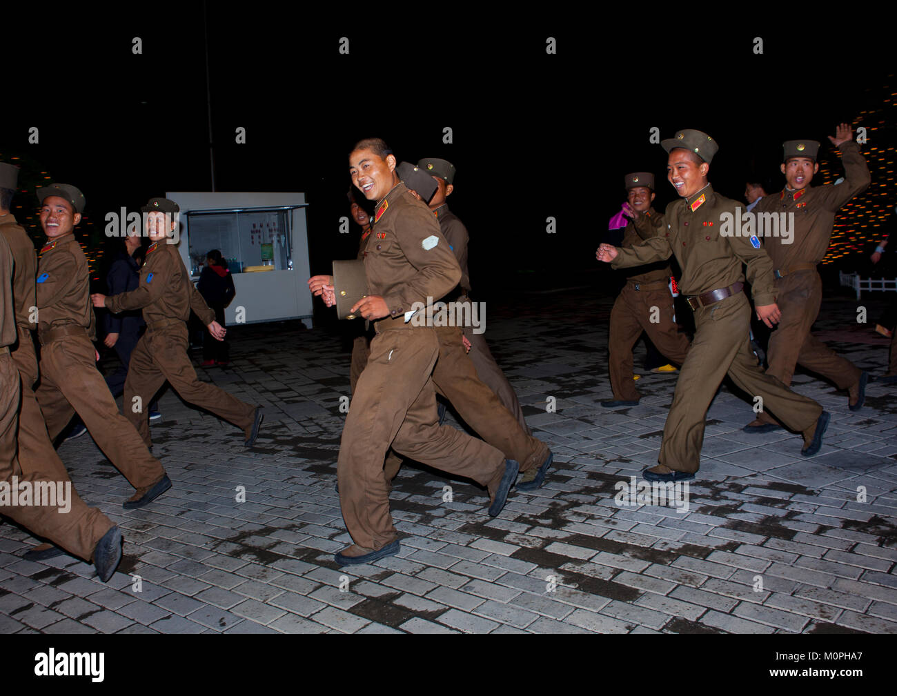 North Korean soldiers having fun at Kaeson youth park, Pyongan Province ...
