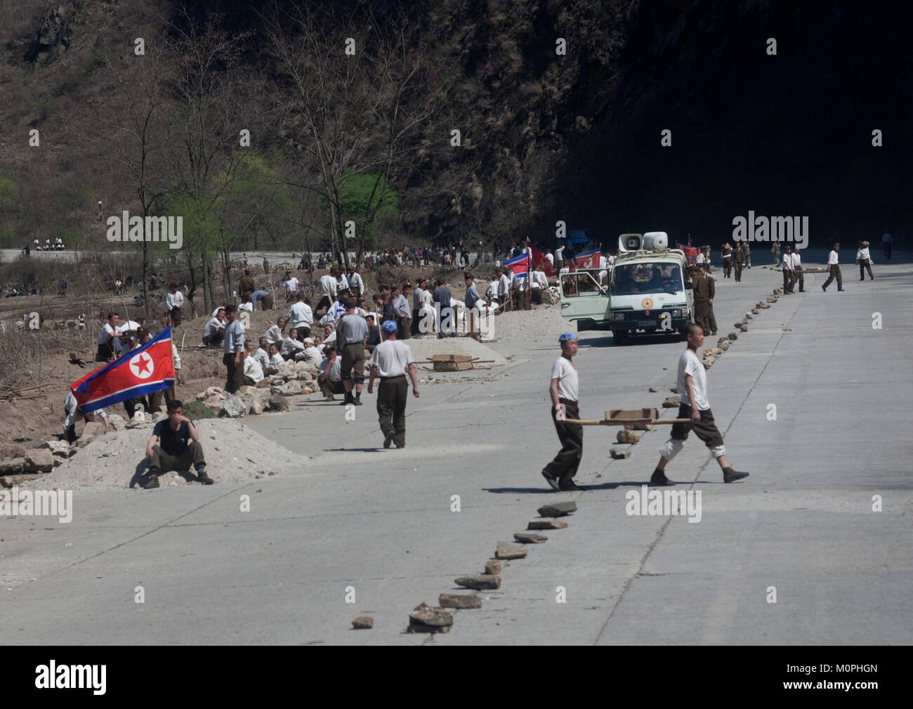 North Korean workers on a highway, Pyongan Province, Pyongyang, North ...