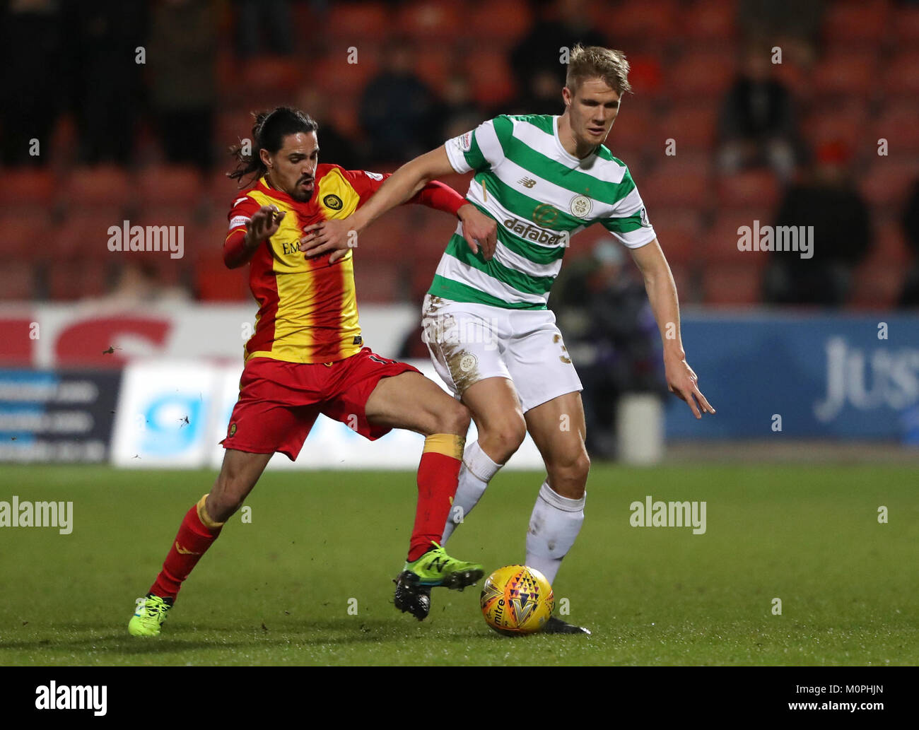 Partick Thistle's Ryan Edwards (left) and Celtic's Kristoffer Ajer ...