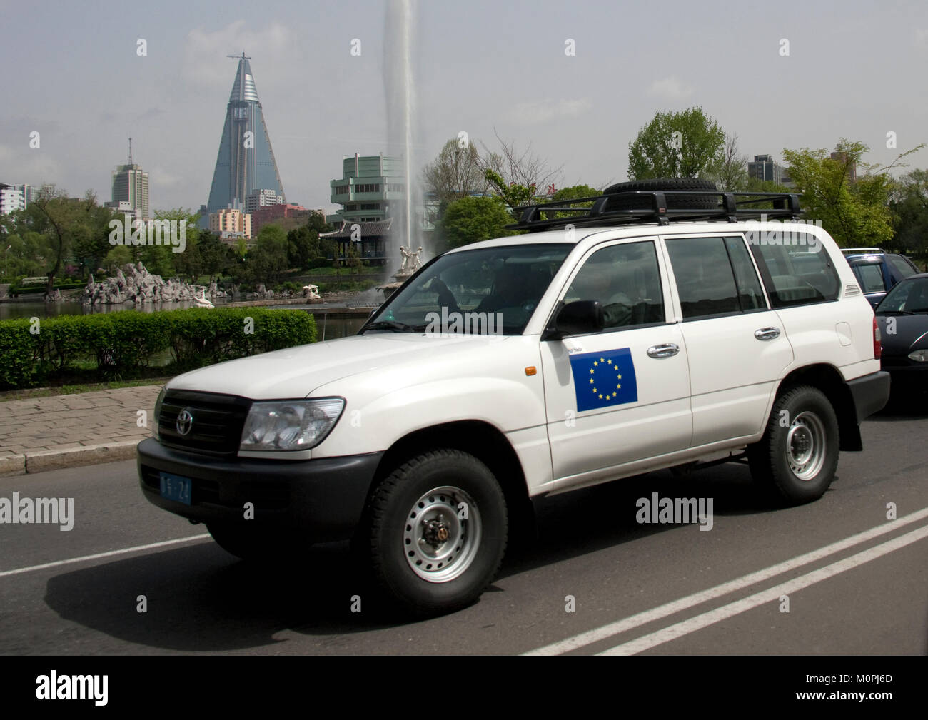 European union official car in the street with the pyramid-shaped ...