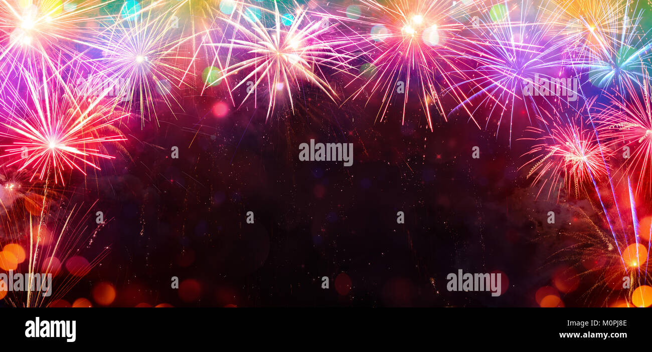 Celebration With Frame Of Colorful Fireworks Stock Photo - Alamy