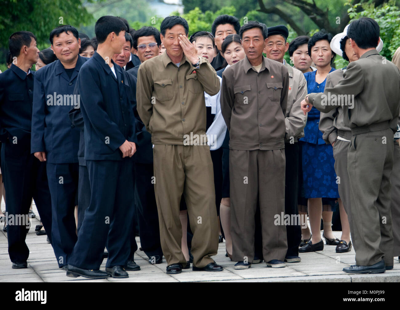 North Korean people queueing to visit a monument, Pyongan Province ...